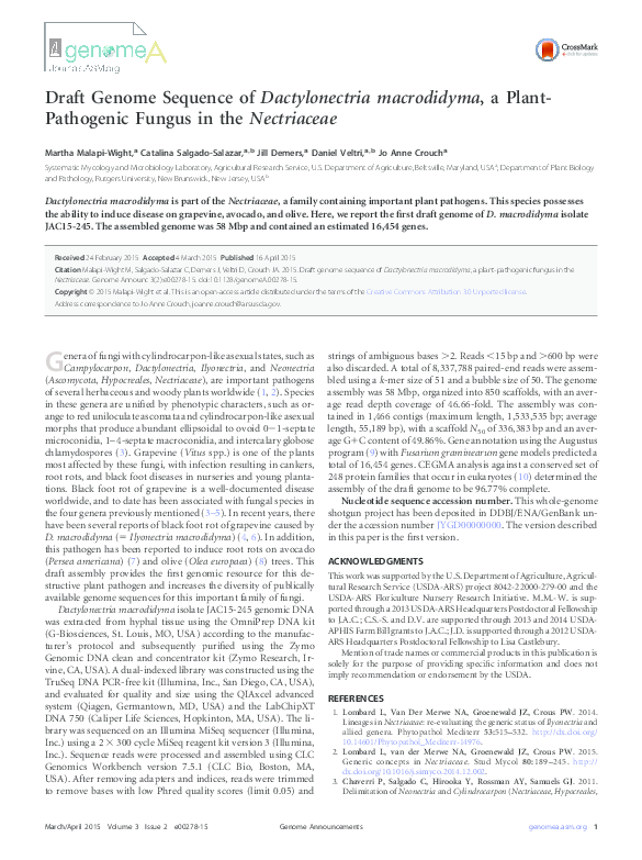 (PDF) Draft Genome Sequence of Dactylonectria macrodidyma, a Plant ...
