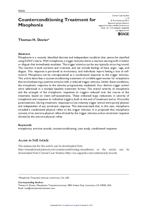 (PDF) Counterconditioning Treatment for Misophonia