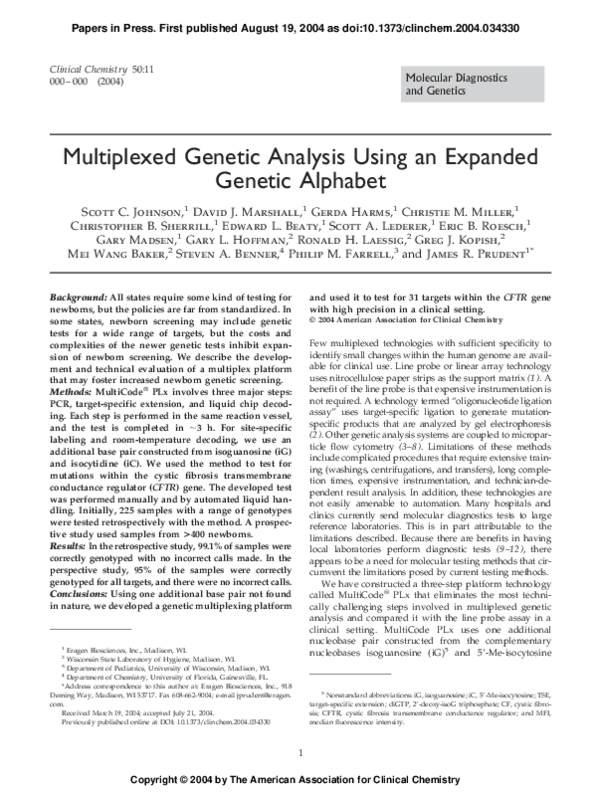 (PDF) Multiplexed Genetic Analysis Using an Expanded Genetic Alphabet