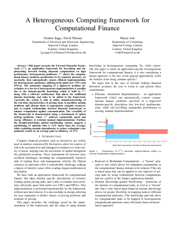 Pdf A Heterogeneous Computing Framework For Computational Finance