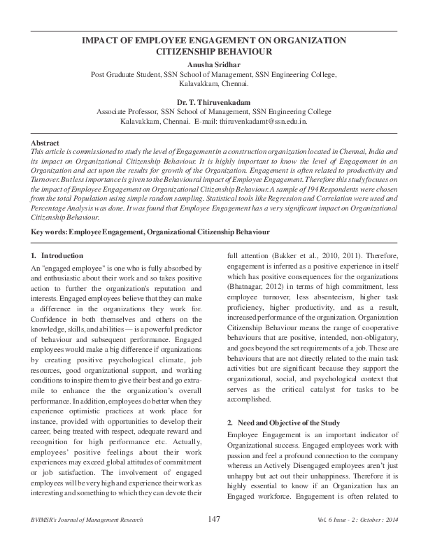 (PDF) Impact of Employee Engagement on Organization Citizenship Behaviour