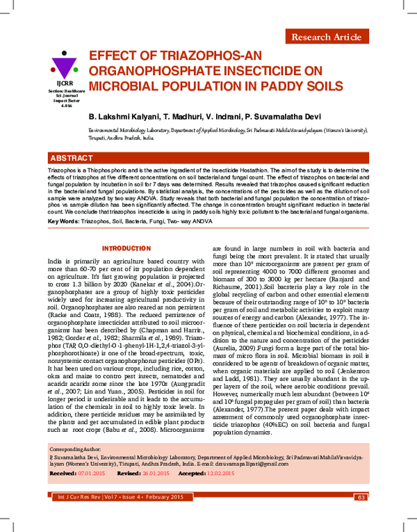 (PDF) EFFECT OF TRIAZOPHOS-AN ORGANOPHOSPHATE INSECTICIDE ON MICROBIAL ...