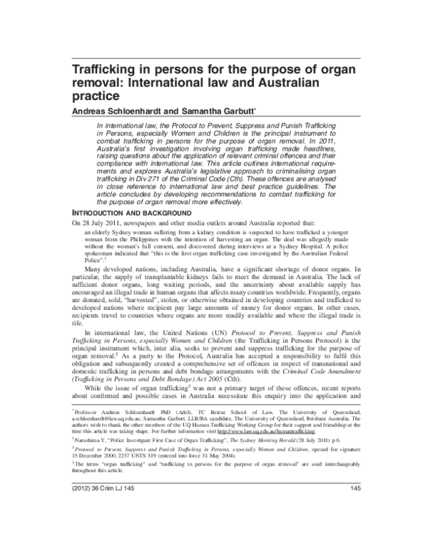 (PDF) Trafficking in persons for the purpose of organ removal ...