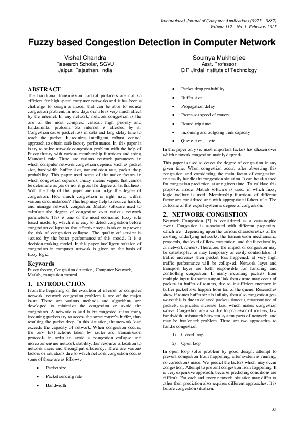 Fuzzy based Congestion Detection in Computer Network