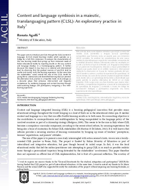 (PDF) Content and Language symbiosis in a maieutic, translanguaging ...