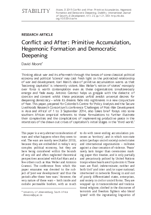 (PDF) Conflict and After: Primitive Accumulation, Hegemonic Formation ...