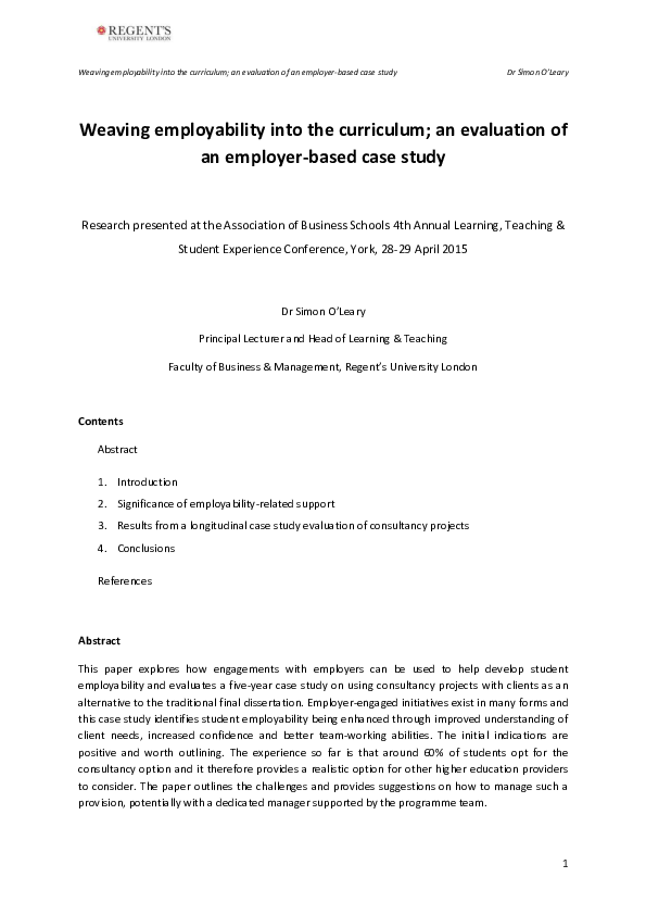 (PDF) Weaving employability into the curriculum; an evaluation of an ...