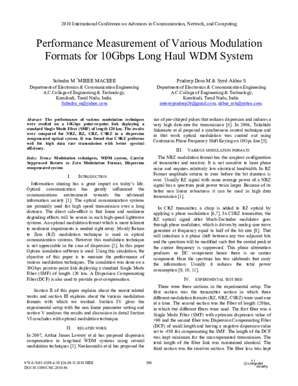 Pdf Performance Measurement Of Various Modulation Formats For 10gbps