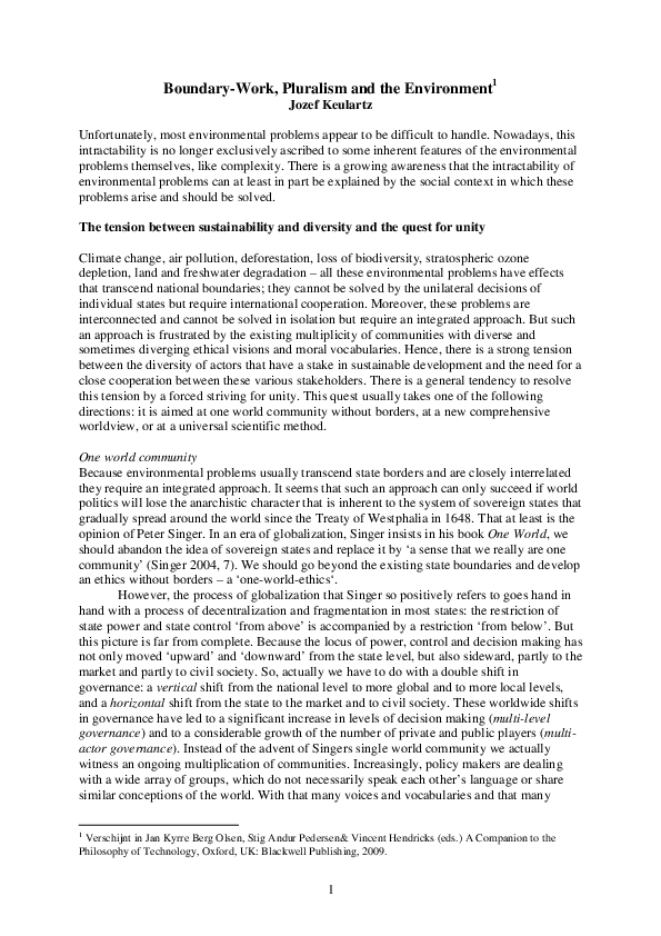 (PDF) Boundary-work, Pluralism and the Environment