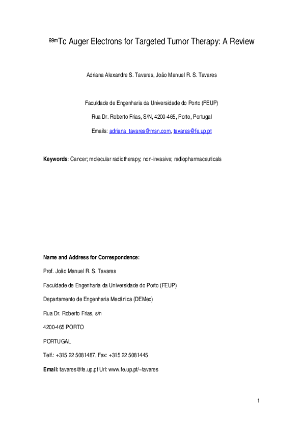 (PDF) 99m Tc Auger electrons for targeted tumour therapy: A review