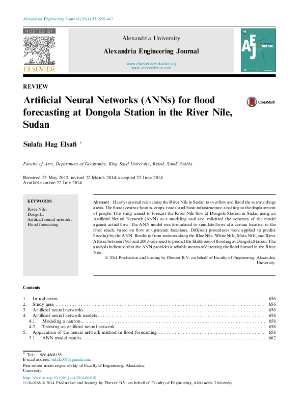 (PDF) Artificial Neural Networks (ANNs) for flood forecasting at Dongola Station in the River ...