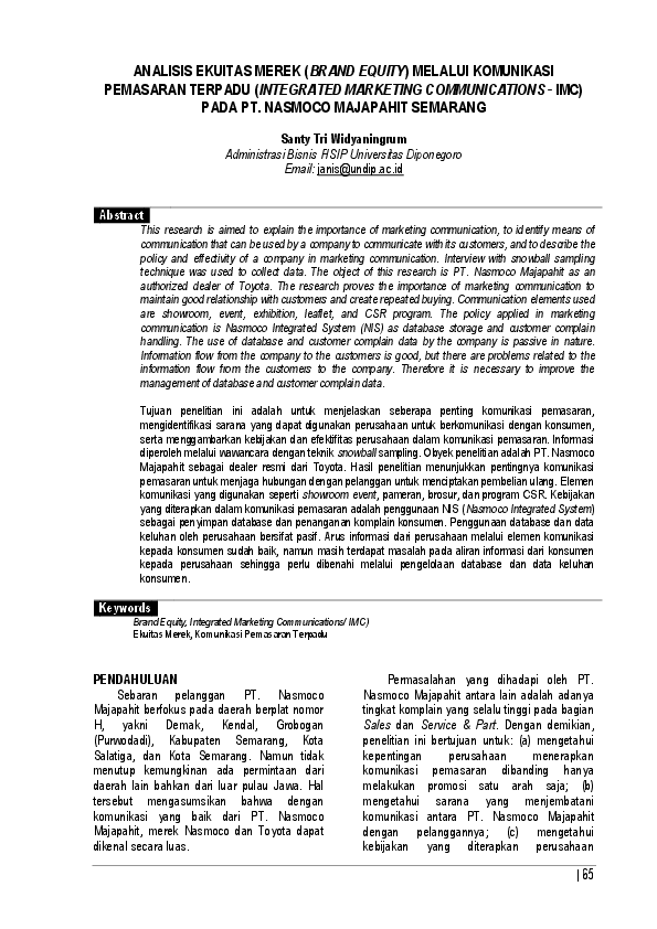 (PDF) ANALISIS EKUITAS MEREK (BRAND EQUITY) MELALUI KOMUNIKASI ...