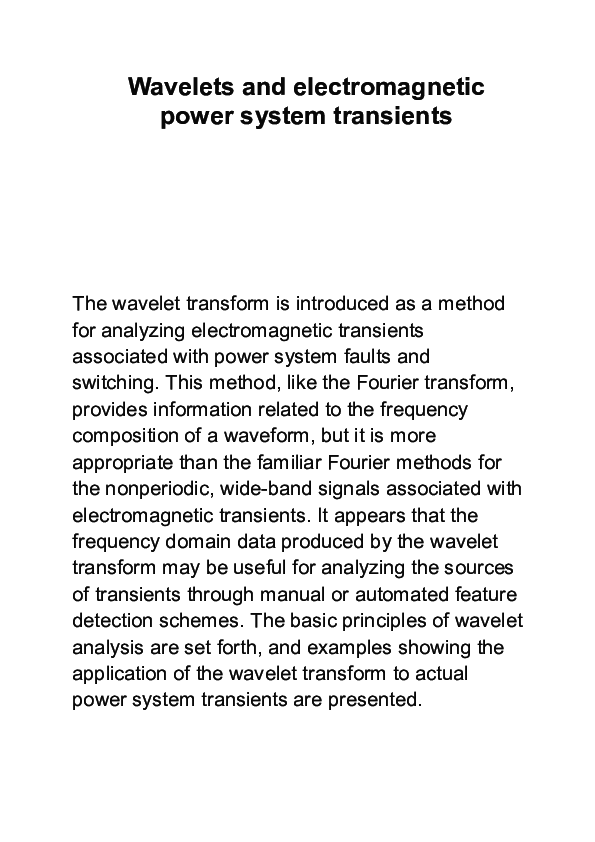(PDF) Wavelets and electromagnetic power system transients