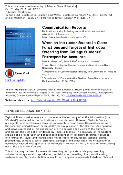 (PDF) When an Instructor Swears in Class: Examining the Functions and ...