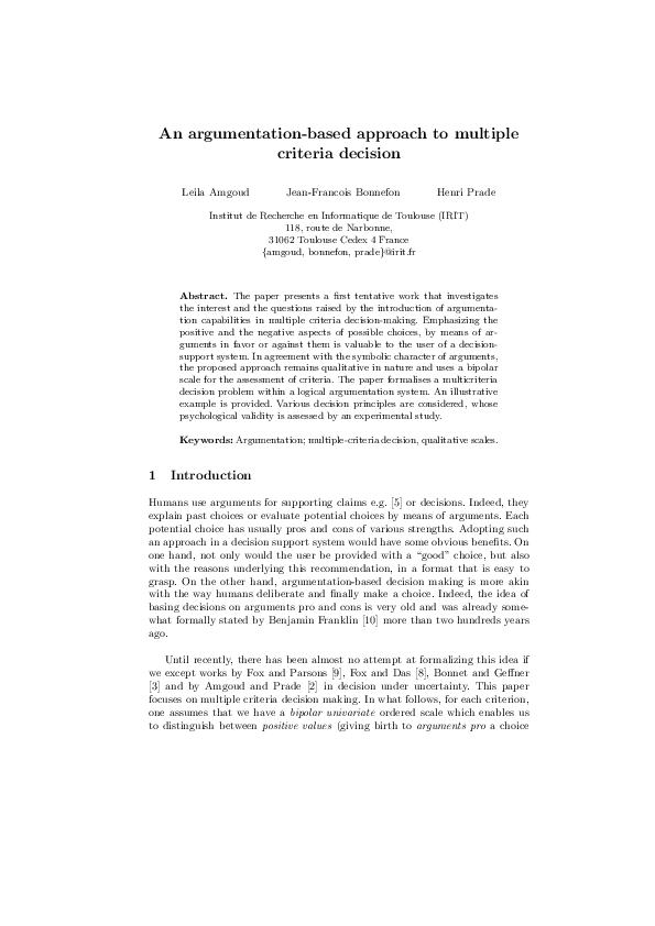 (PDF) An argumentation-based approach to multiple criteria decision