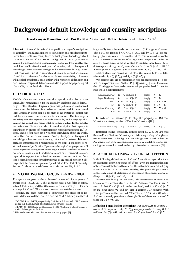 (PDF) Background default knowledge and causality ascriptions