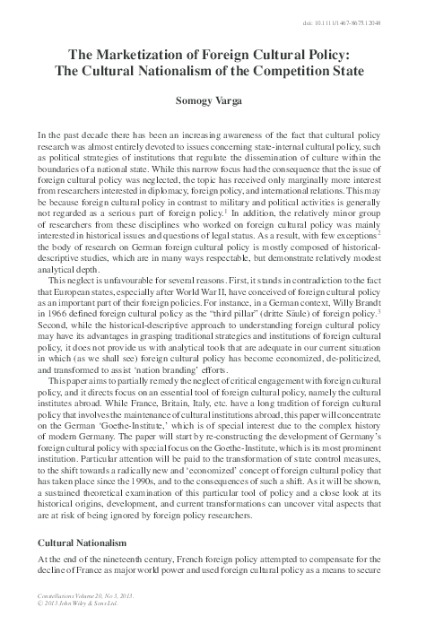 (PDF) "The Marketization of Foreign Cultural Policy: The Cultural ...