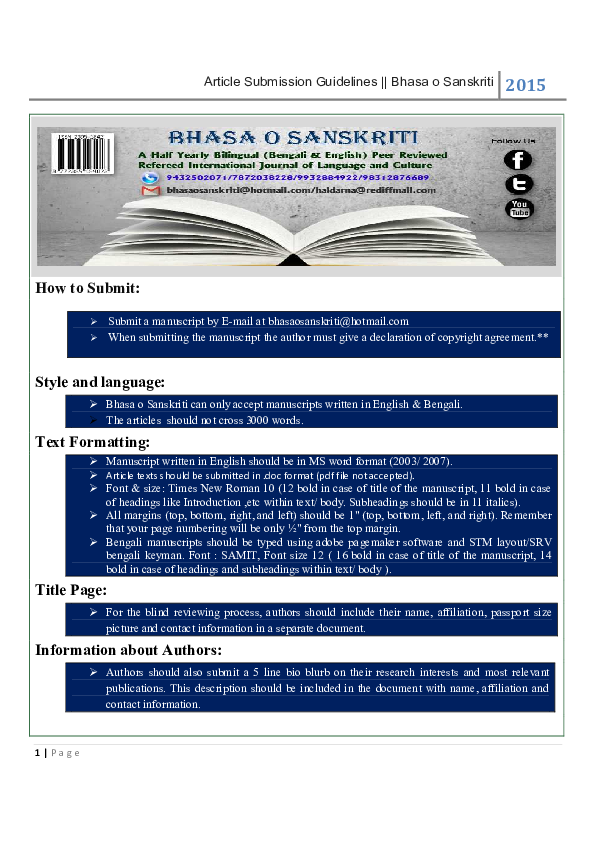 PDF Article Submission Guidelines Bhasa O Sanskriti Bhasa O PDF Article Submission Guidelines Bhasa O Sanskriti Bhasa O
