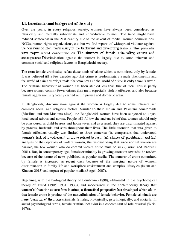 (PDF) causes and patterns of female criminality; a criminological analysis