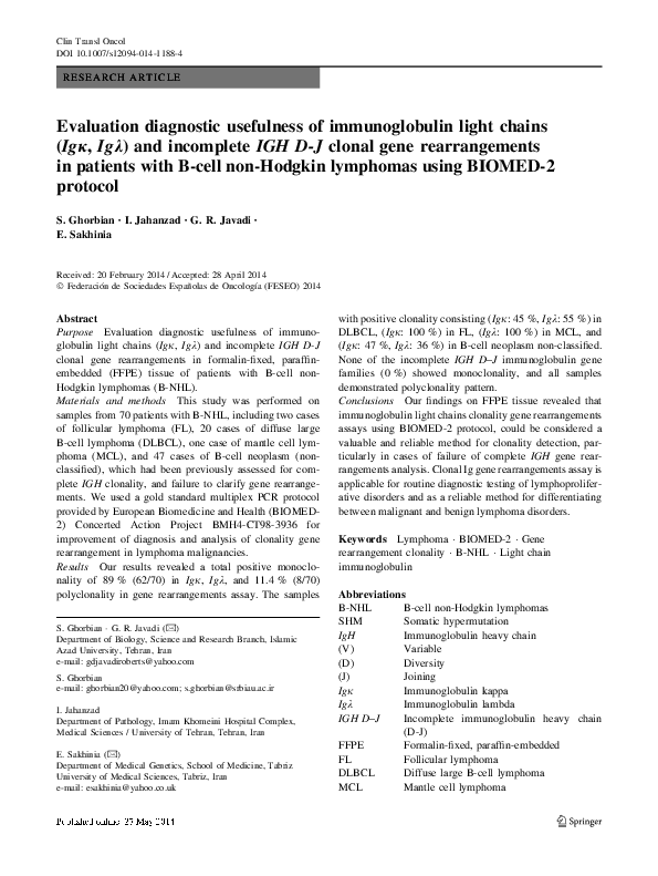 (PDF) Evaluation diagnostic usefulness of immunoglobulin light chains ...