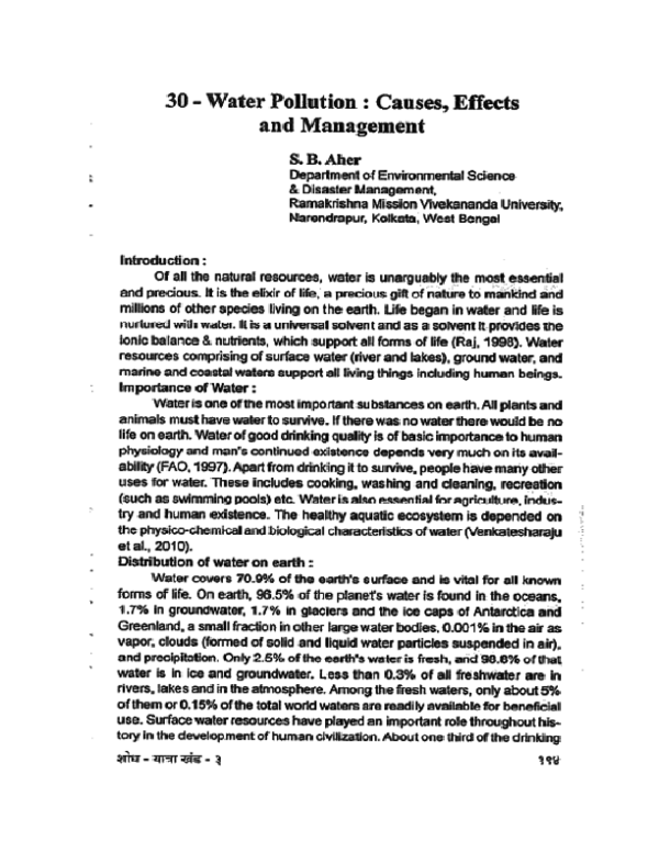 (PDF) WATER POLLUTION: CAUSES, EFFECTS AND MANAGEMENT