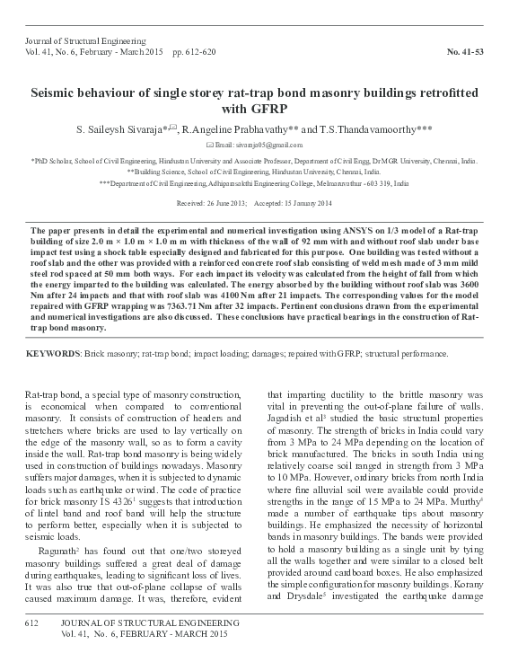(PDF) Seismic behaviour of single storey rat-trap bond masonry ...