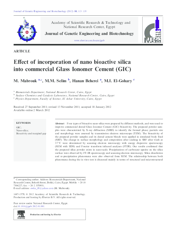 (PDF) Effect of incorporation of nano bioactive silica into commercial ...