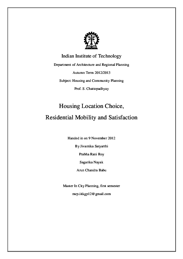 (PDF) Housing Location Choice, Residential Mobility and Satisfaction