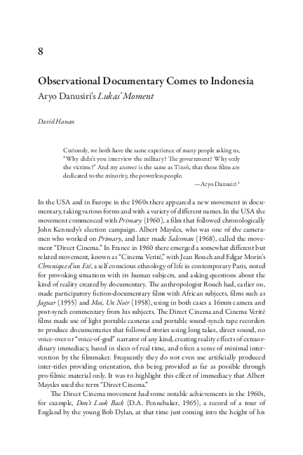(PDF) DAVID HANAN: Observational Cinema Comes to Indonesia