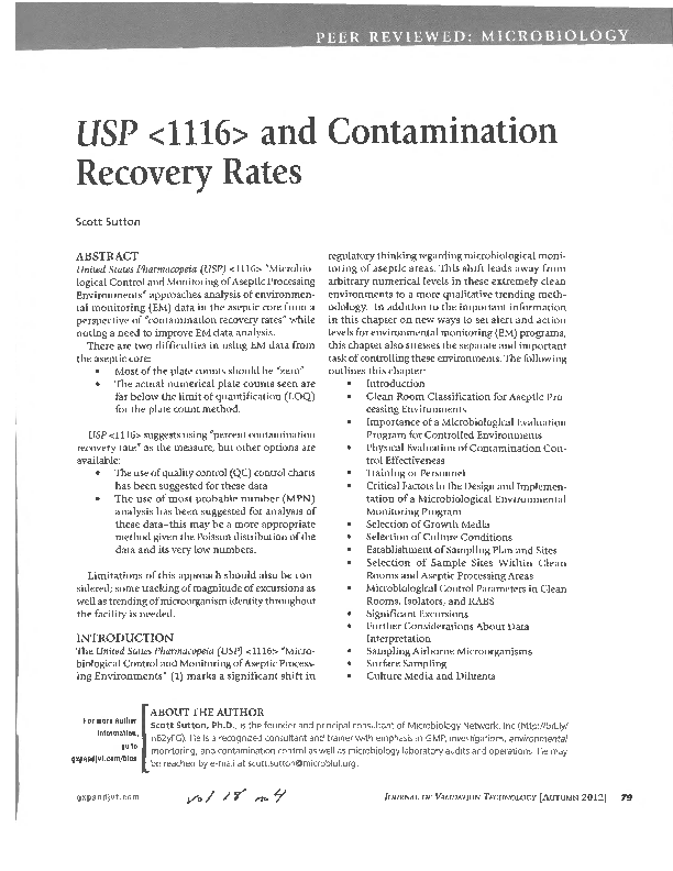 USP and Contamination Recovery Rates