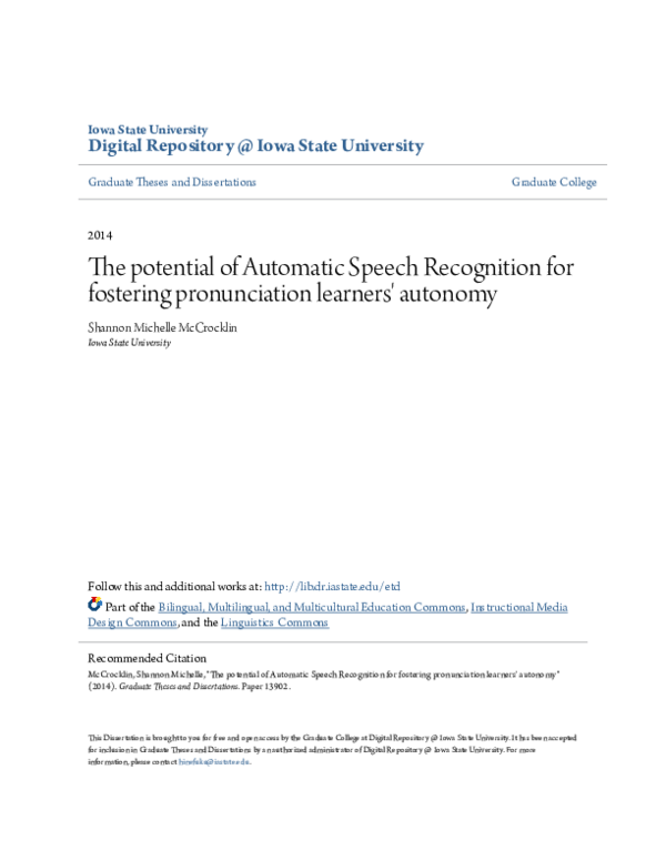 (PDF) The potential of Automatic Speech Recognition for fostering ...