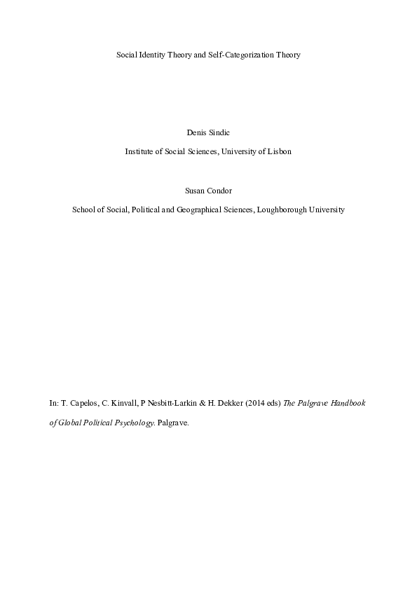 (PDF) Social identity theory and self categorisation theory