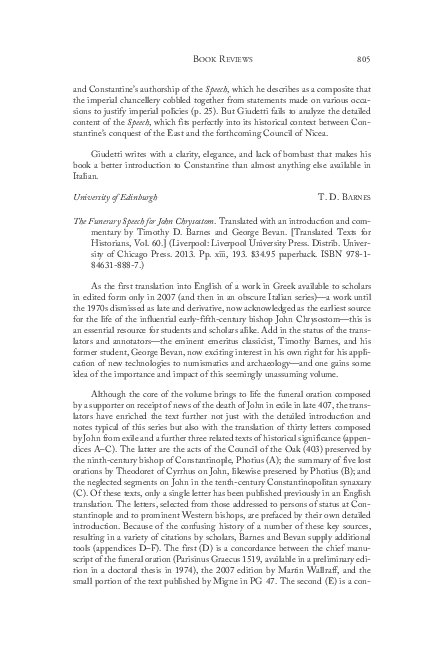 (PDF) Review of T. D. Barnes and G. Bevan, Funerary Speech for John ...