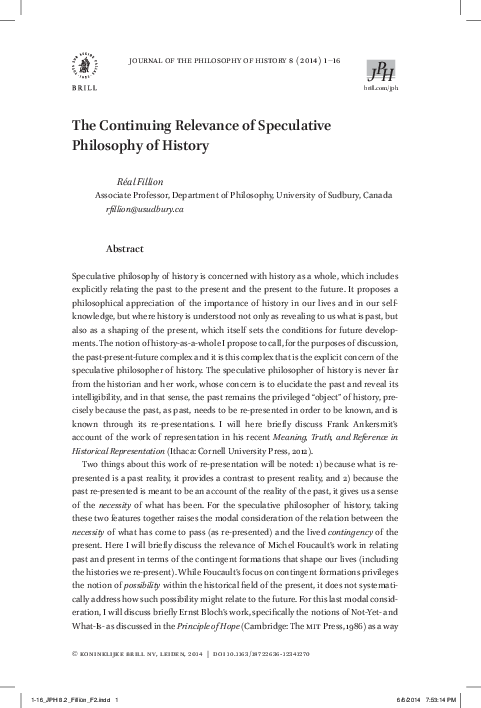 The Continuing Relevance of Speculative Philosophy of History