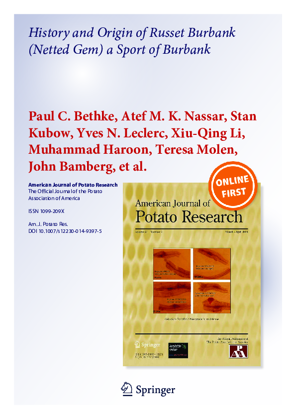 (PDF) History and Origin of Russet Burbank (Netted Gem) a Sport of Burbank