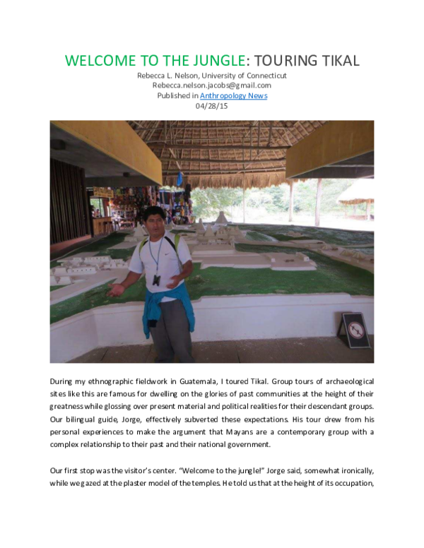 (PDF) Welcome to the Jungle: Touring Tikal