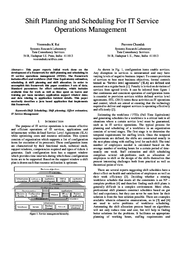 (PDF) Shift Planning and Scheduling For IT Service Operations Management