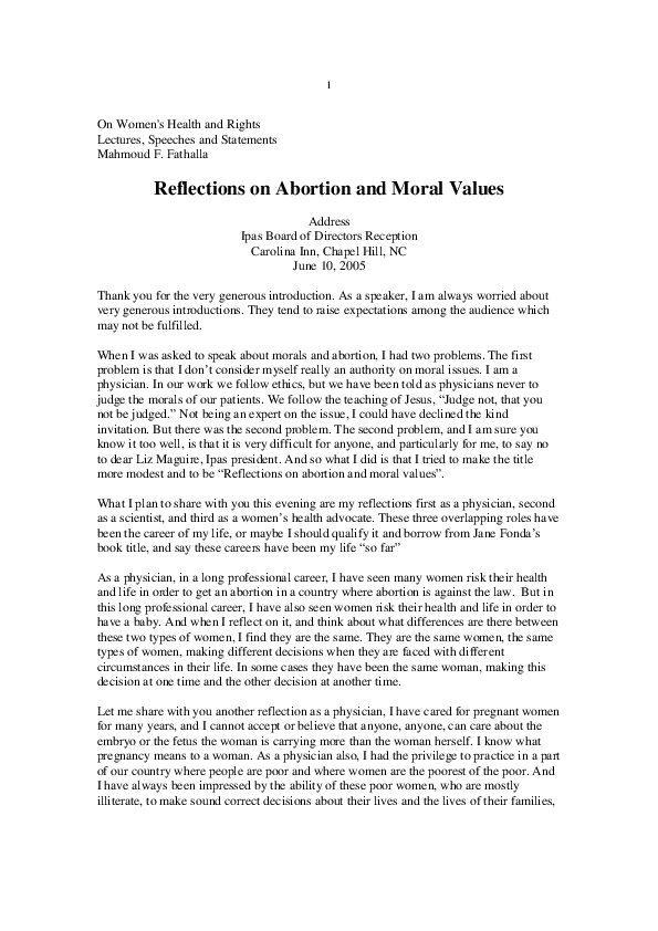 (PDF) Reflections on Abortion and Moral Values