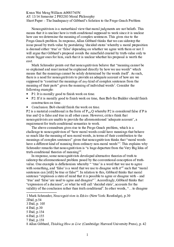 (DOC) The Inadequacy of Gibbard's Solution to the Frege-Geach Problem