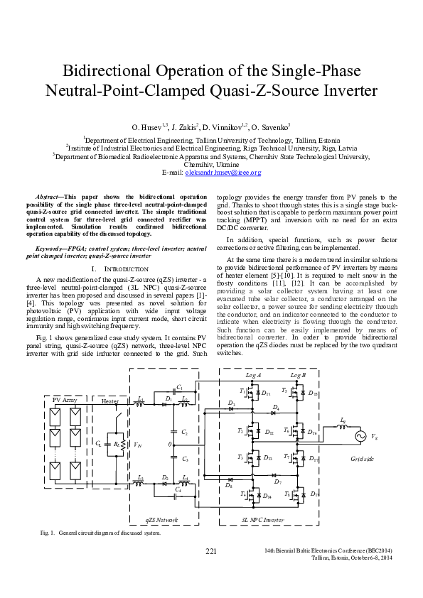 (PDF) Bidirectional Operation of the Single-Phase Neutral-Point-Clamped Quasi Z Source Inverter