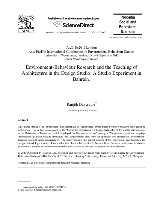 (PDF) Environment-Behaviour Research and the Teaching of Architecture ...