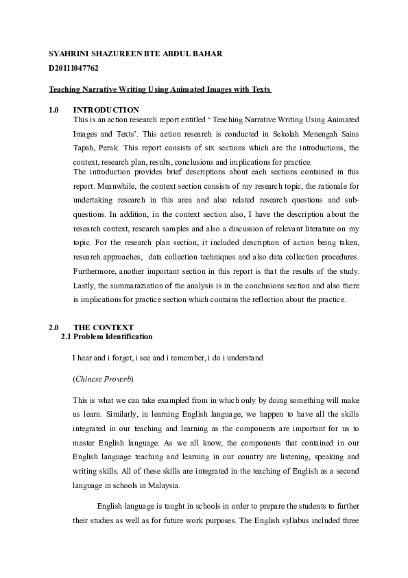 (DOC) Teaching Narrative Writing Using Animated Images with Texts