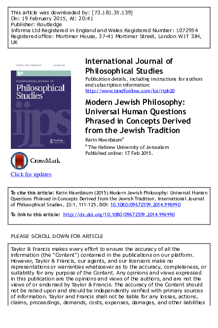 (PDF) Modern Jewish Philosophy: Universal Human Questions Phrased in ...