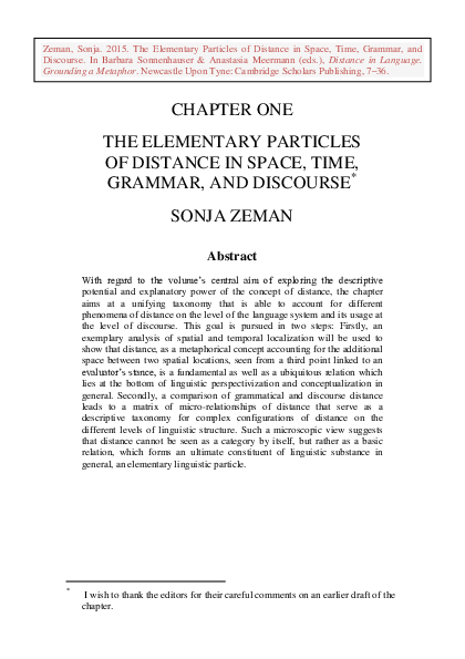 The Elementary Particles of Distance in Space, Time, Grammar, and Discourse