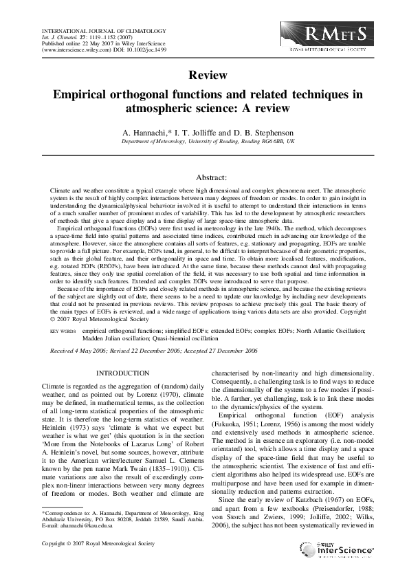 (PDF) Empirical orthogonal functions: A review