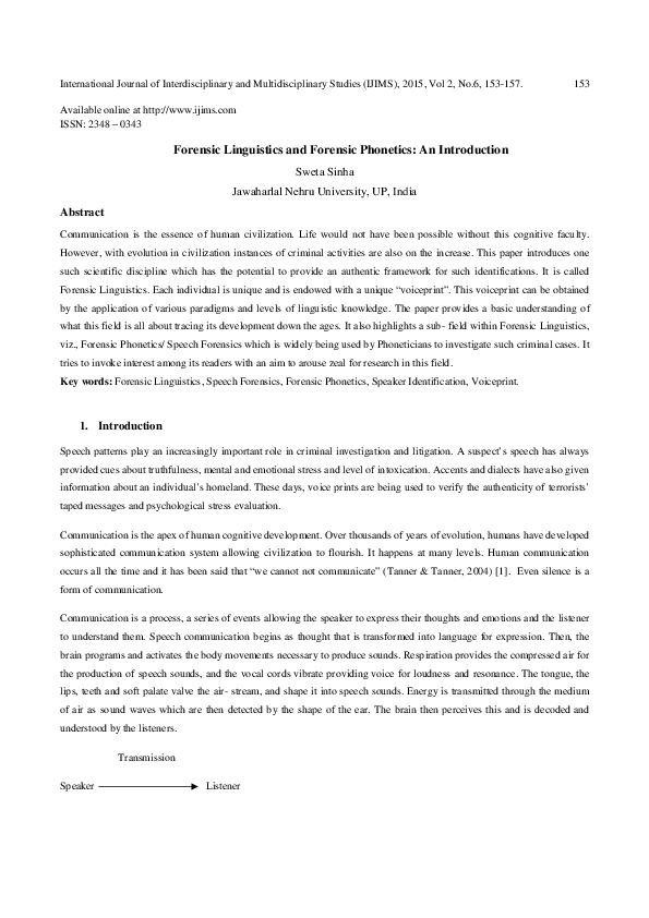 (PDF) Forensic Linguistics and Forensic Phonetics: An Introduction