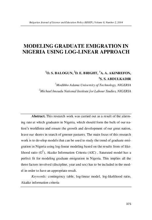 (PDF) Modeling Graduate Emigration in Nigeria using Log linear models