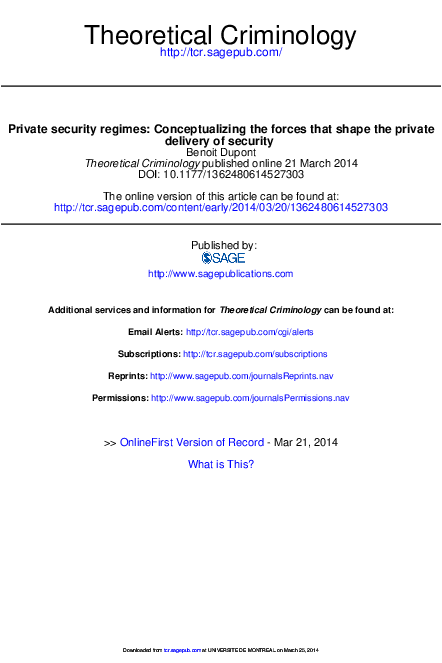 (PDF) Private security regimes: Conceptualizing the forces that shape ...
