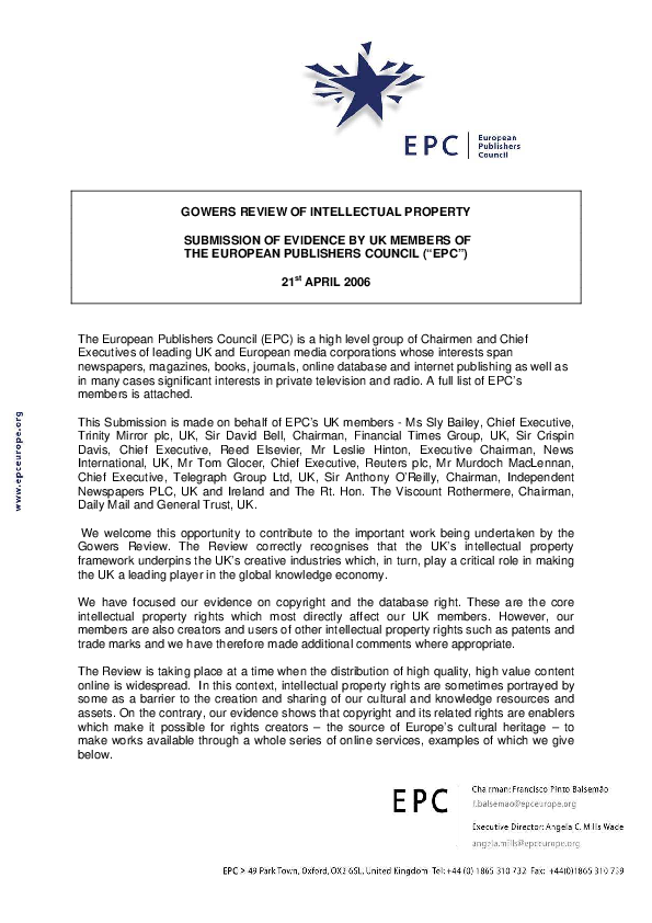 (PDF) GOWERS REVIEW OF INTELLECTUAL PROPERTY SUBMISSION OF EVIDENCE BY ...