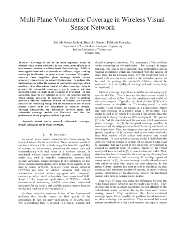 (PDF) Multi plane volumetric coverage in wireless visual sensor network